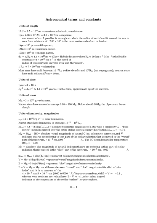 Astronomical Terms And Constants printable pdf download