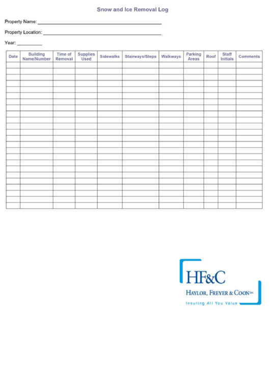 Snow And Ice Removal Log Printable Pdf Download