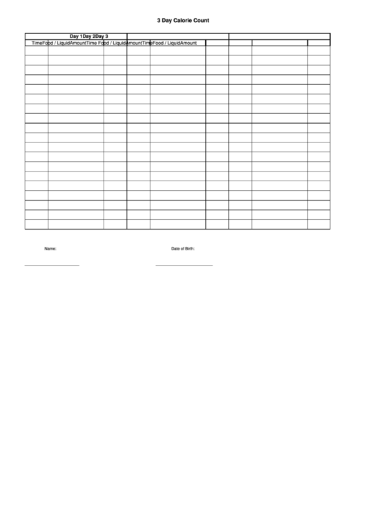 3 Day Calorie Count Printable Pdf Download