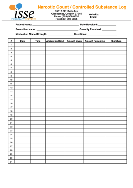 Free Printable Controlled Substance Log