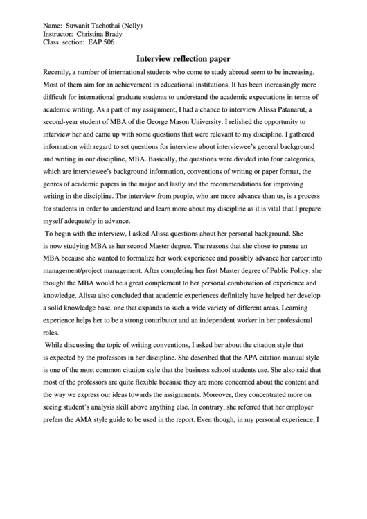Interview Reflection Paper Printable Pdf Download