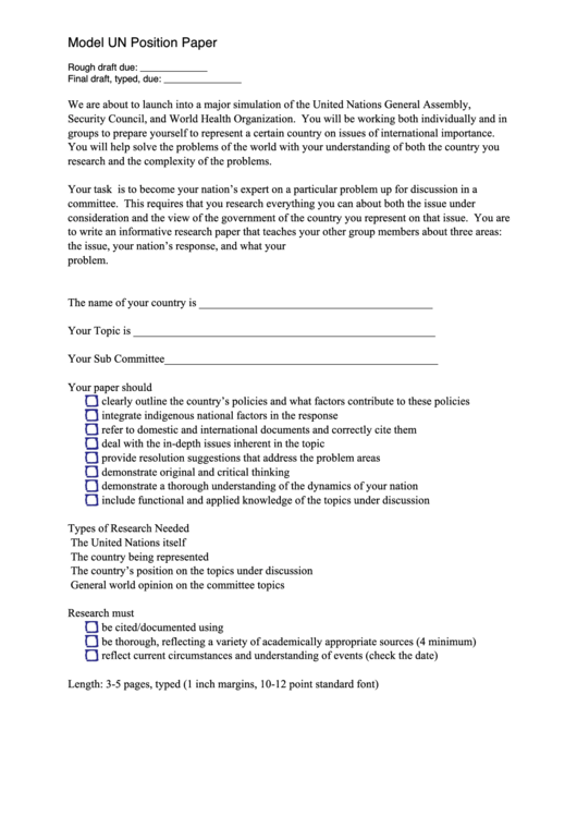 Model Un Position Paper Printable Pdf Download
