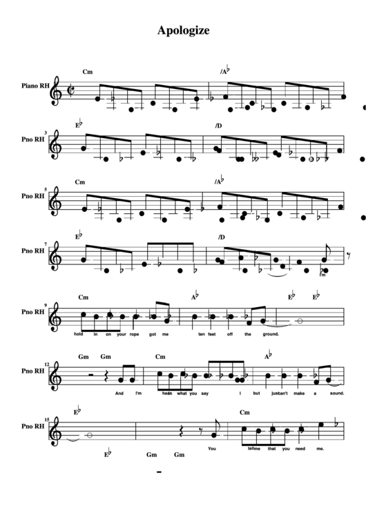 Apologize - Ez Read - Lead Sheet printable pdf download