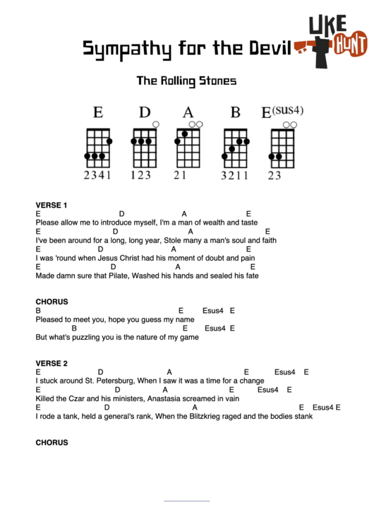 Sympathy For The Devil - By The Rolling Stones - Ukulele printable pdf ...
