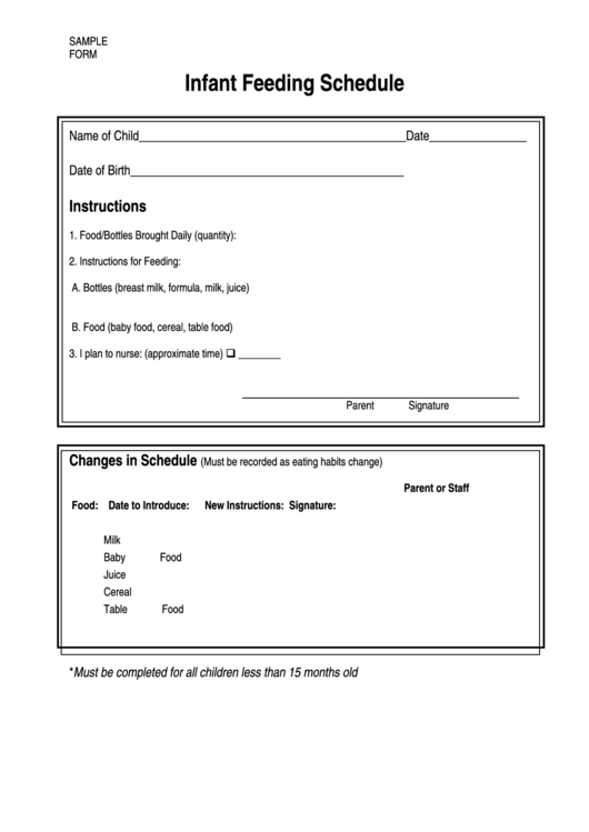 Infant Feeding Schedule printable pdf download