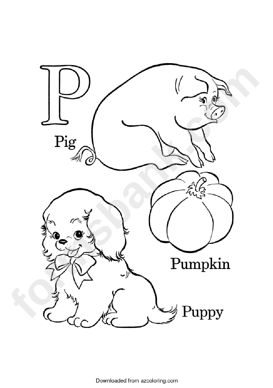 Letter P Template - Pig, Pumpkin & Puppy printable pdf download