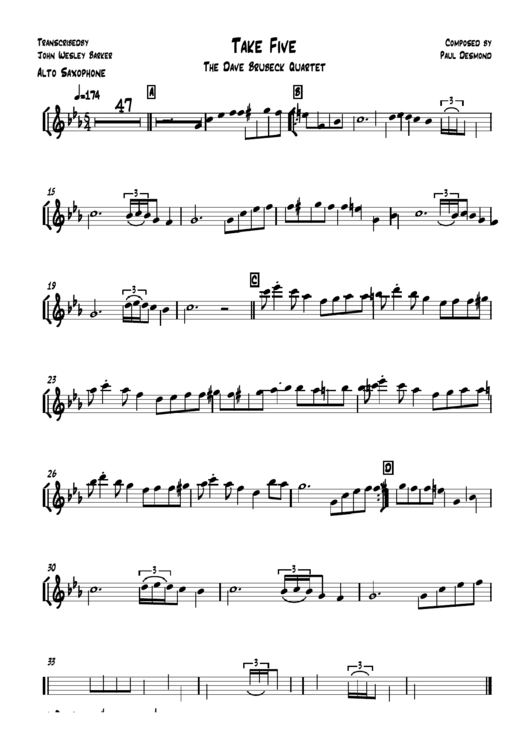 Take Five - The Dave Brubeck Quartet printable pdf download