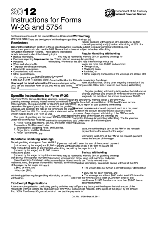 2012 Instruction W-2g And 5754 printable pdf download