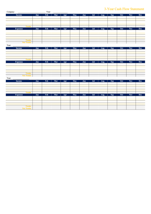 3 Year Cash Flow Statement Template Printable Pdf Download