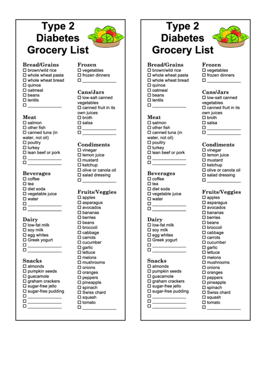 Type 2 Diabetes Grocery List Printable Pdf Download