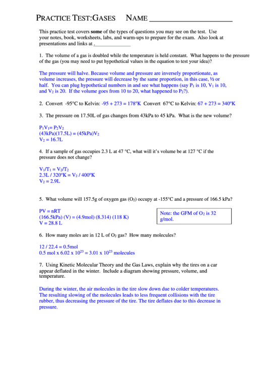 Practice Test - Gases printable pdf download