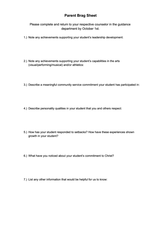 Parent Brag Sheet printable pdf download