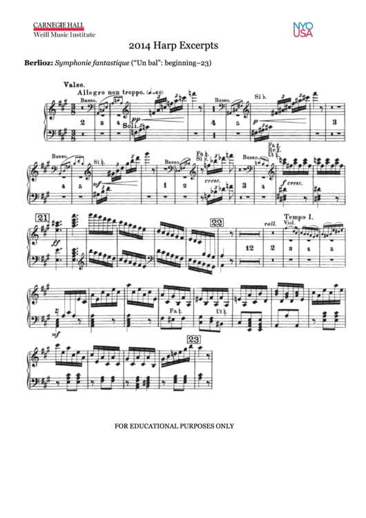 2014 Harp Excerpts - Carnegie Hall printable pdf download