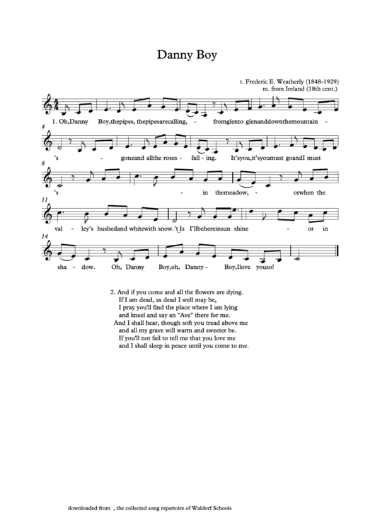 Danny Boy - Frederic E.weatherly printable pdf download