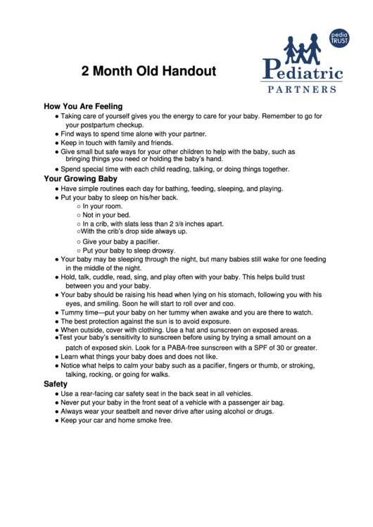 2 Month Old Baby Handout printable pdf download