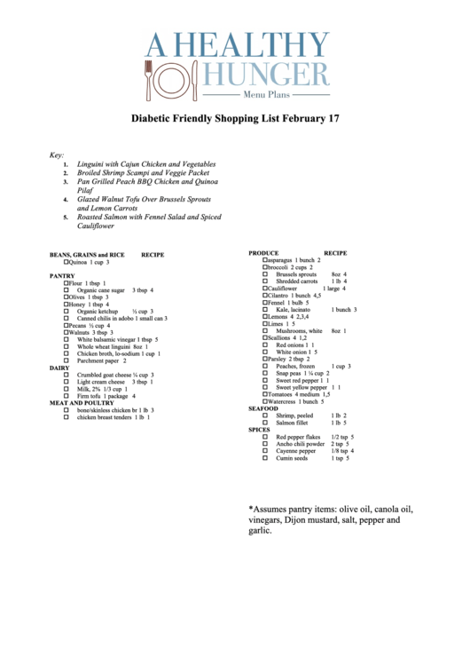 Diabetic Friendly Shopping List Printable Pdf Download