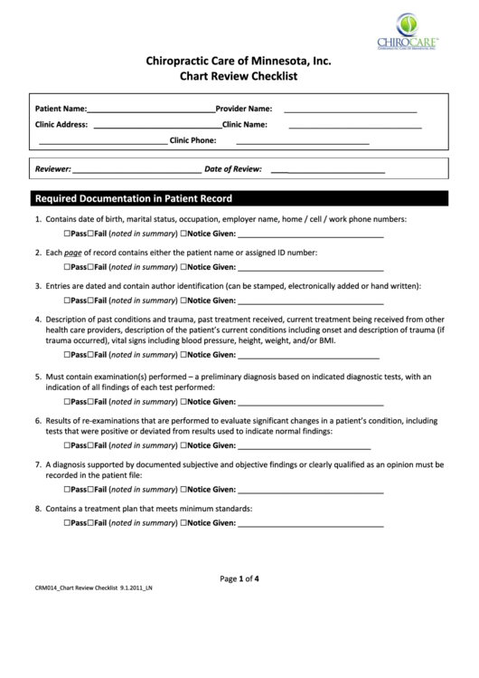 Chart Review Checklist Form Printable Pdf Download