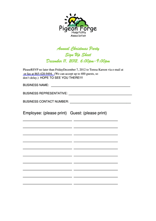 Sample Christmas Party Sign Up Sheet Template Printable Pdf Download