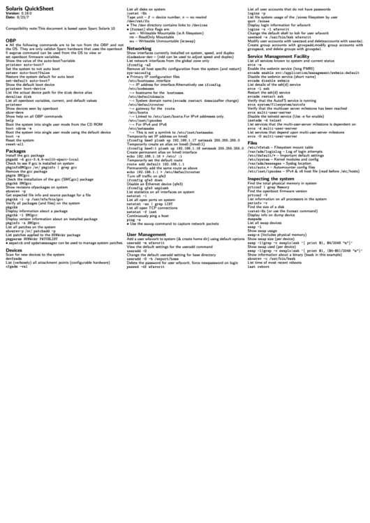 Solaris Quicksheet printable pdf download