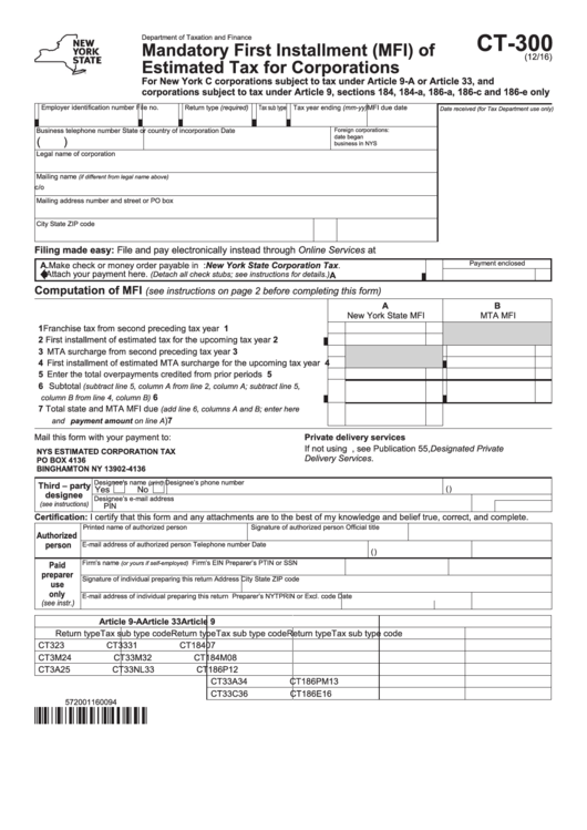 Form Ct 300 12 16 Department Of Taxation And Finance Mandatory