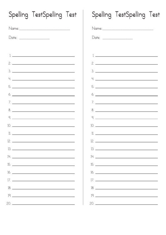 Printable Spelling Test Template 20 Words Printable Templates
