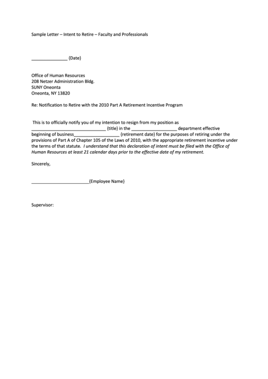 Letter Of Intent To Retire Template Samples Letter Template Collection 