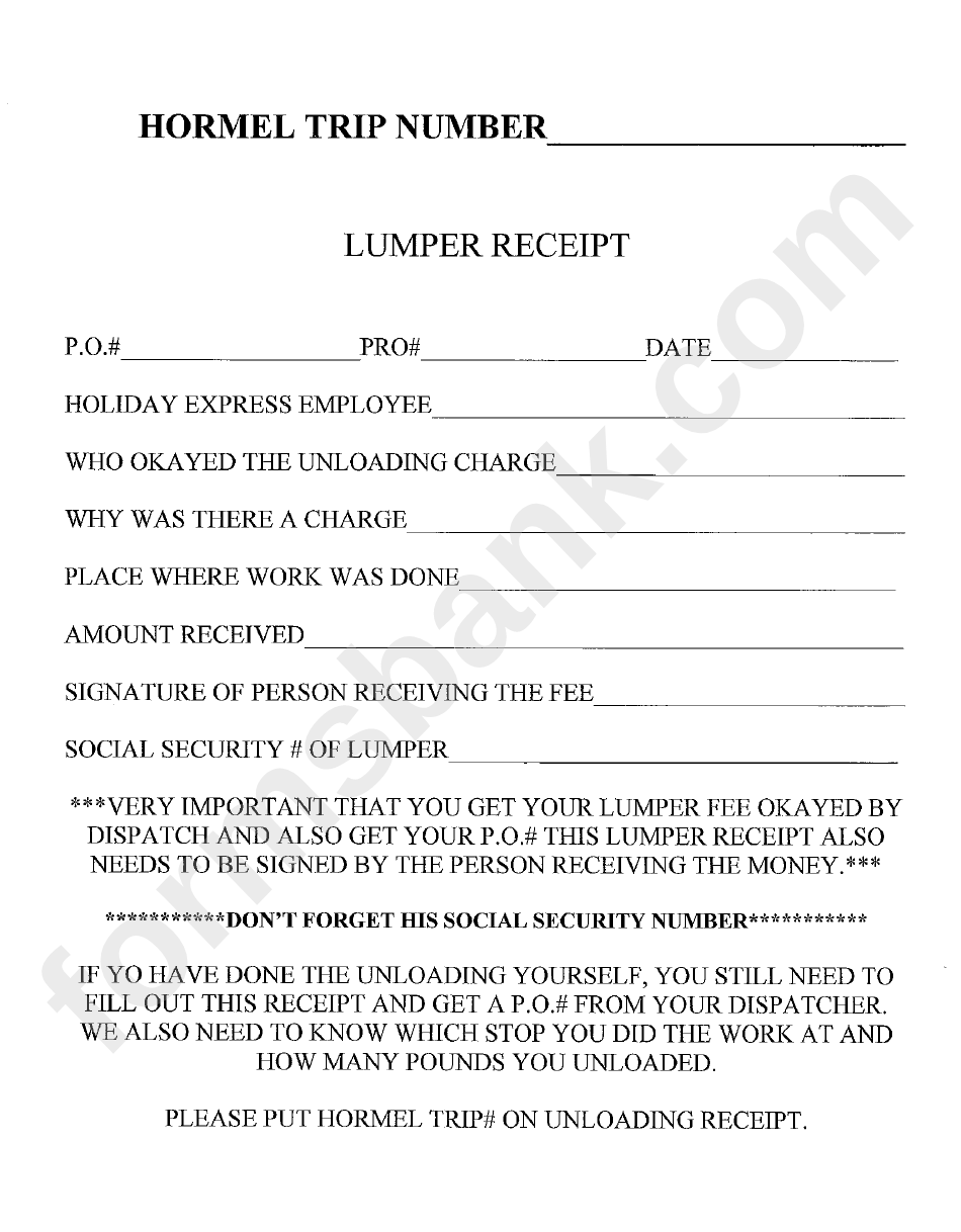 Trip Lumper Receipt Template Printable Pdf Download