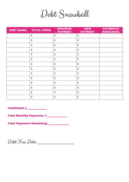 Debt Snowball Spreadsheet Template Printable Pdf Download