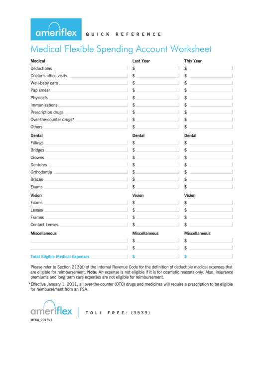 Fillable Medical Flexible Spending Account Worksheet printable pdf download