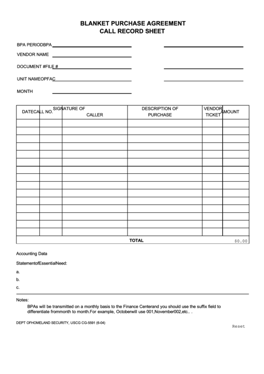 Blanket Purchase Order Agreement Template DocTemplates
