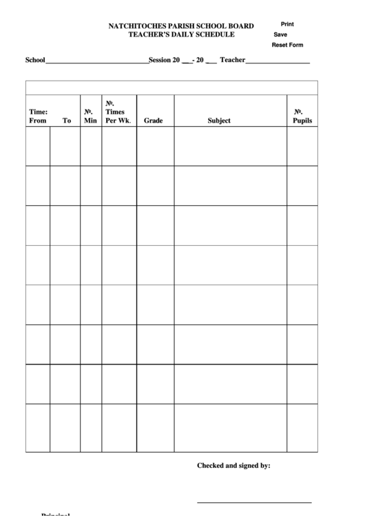 Fillable Teacher S Daily Schedule Template Printable Pdf Download