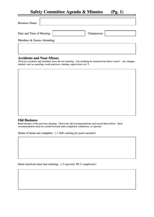 Fillable Safety Committee Agenda & Minutes printable pdf download