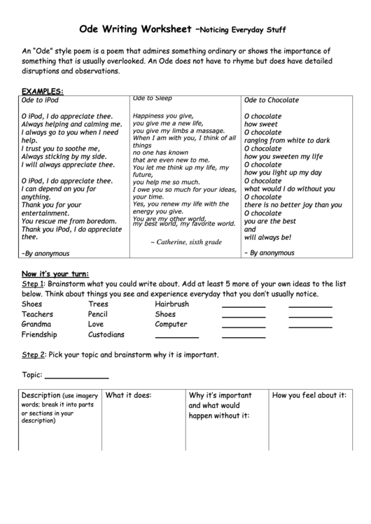 Ode Writing Worksheet Printable Pdf Download