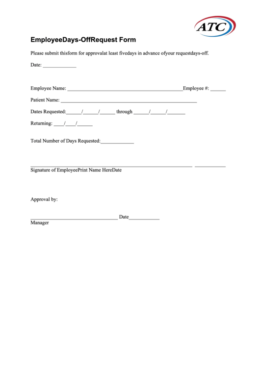 Employee Days-Off Request Form printable pdf download