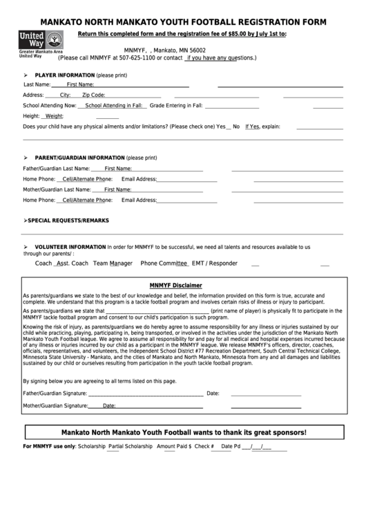 Free Youth Football Registration Form Template