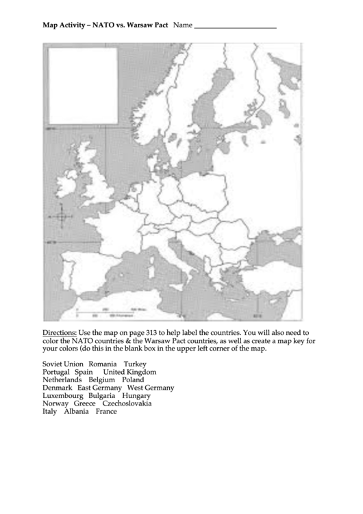 Nato-Warsaw Pact Map Activity printable pdf download