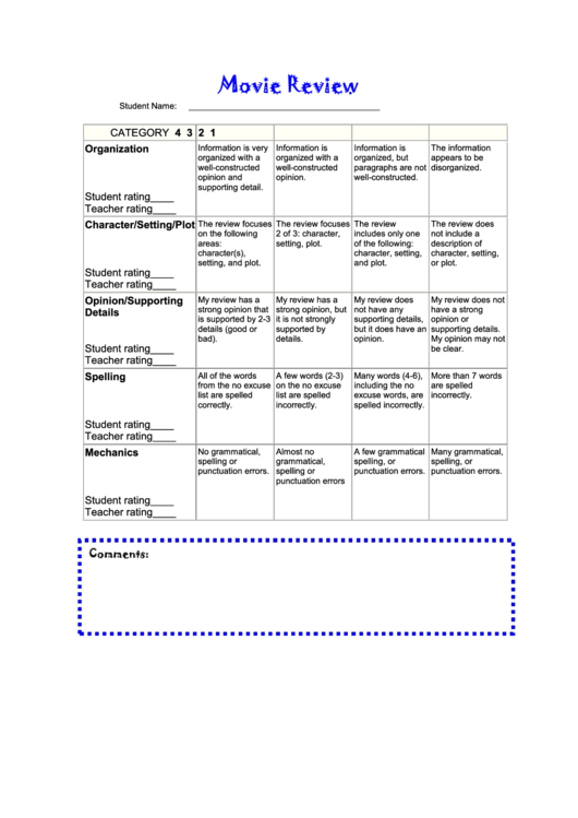 Movie Review Template Hq Printable Documents Photos