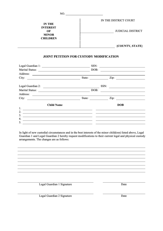 Joint Petition For Custody Modification printable pdf download