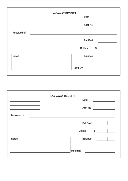 Lay-Away Receipt Template printable pdf download