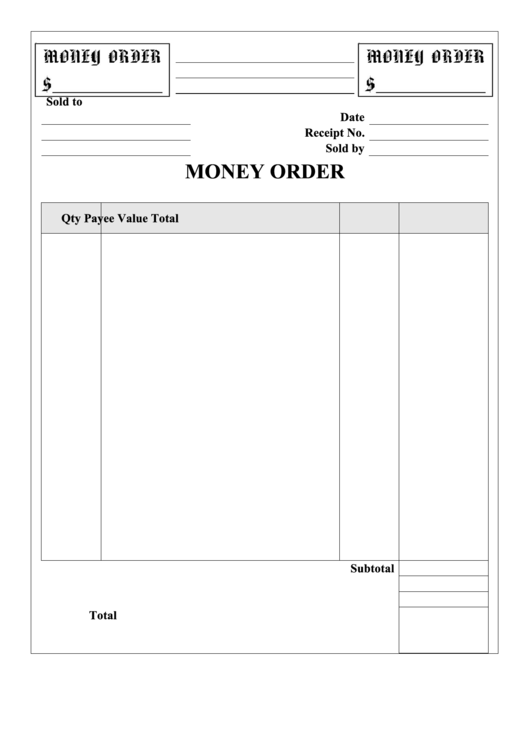 Money Order Receipt Template printable pdf download
