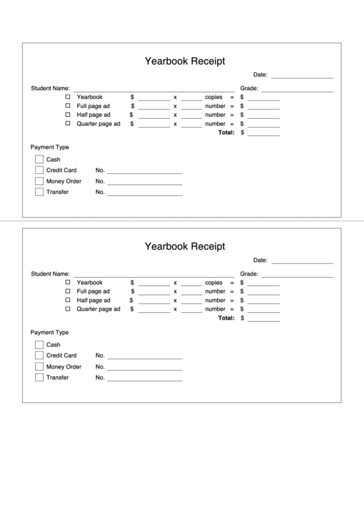 Yearbook Receipt Template printable pdf download