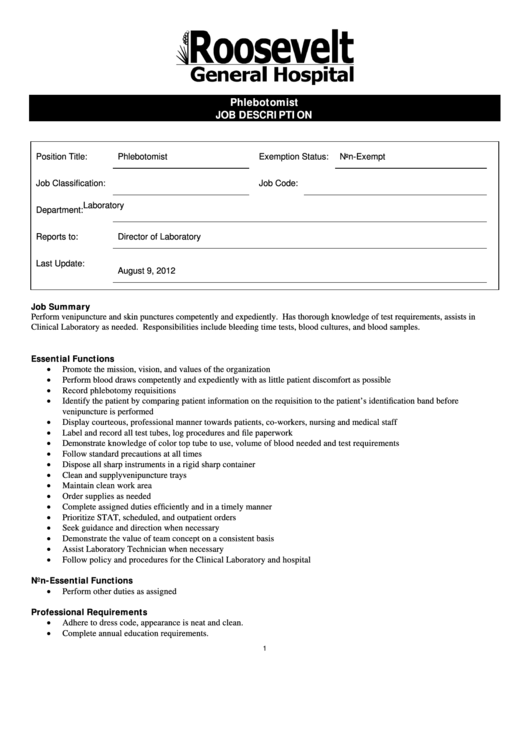 Phlebotomist Job Description Printable Pdf Download phlebotomist-job-description-printable-pdf-download
