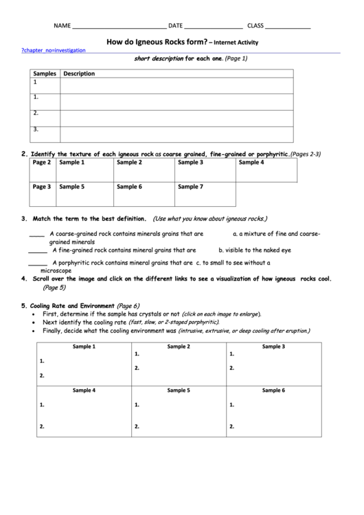 How Do Igneous Rocks Form - Internet Activity printable pdf download