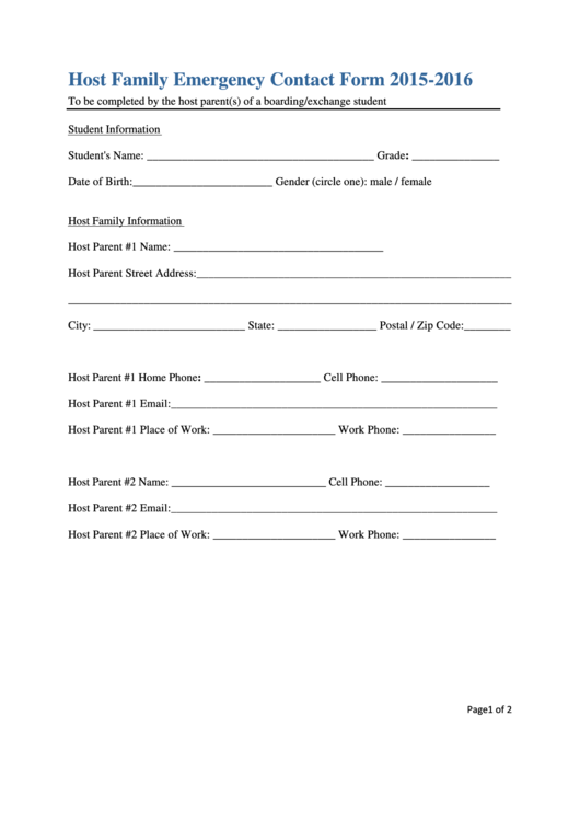Emergency Contact Form printable pdf download