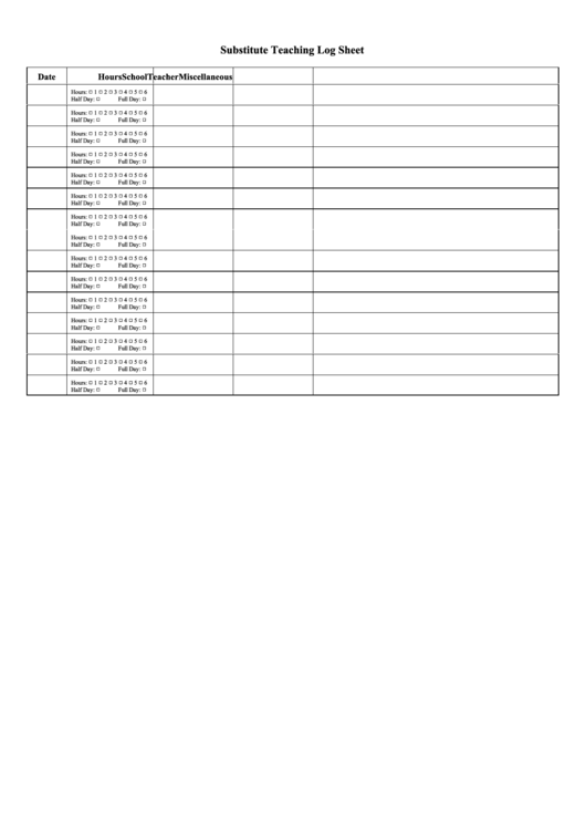 Substitute Teaching Log Sheet printable pdf download