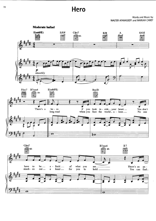 Top Hero Piano Sheets Music free to download in PDF format