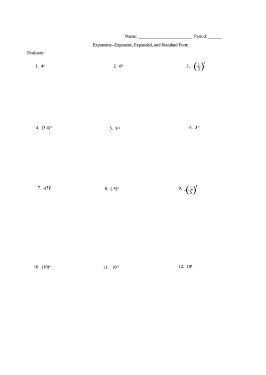 Exponents Standard Form Worksheet Printable Pdf Download