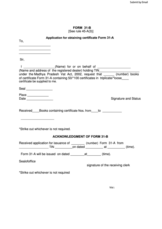 Form 31-B - Application For Obtaining Certificate Form 31-A printable ...