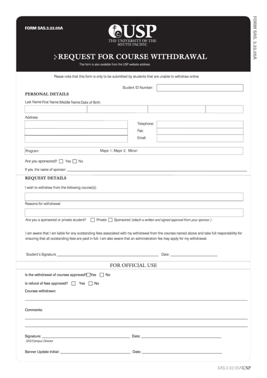 Request For Course Withdrawal printable pdf download