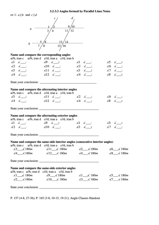 Angles Formed By Parallel Lines Notes printable pdf download
